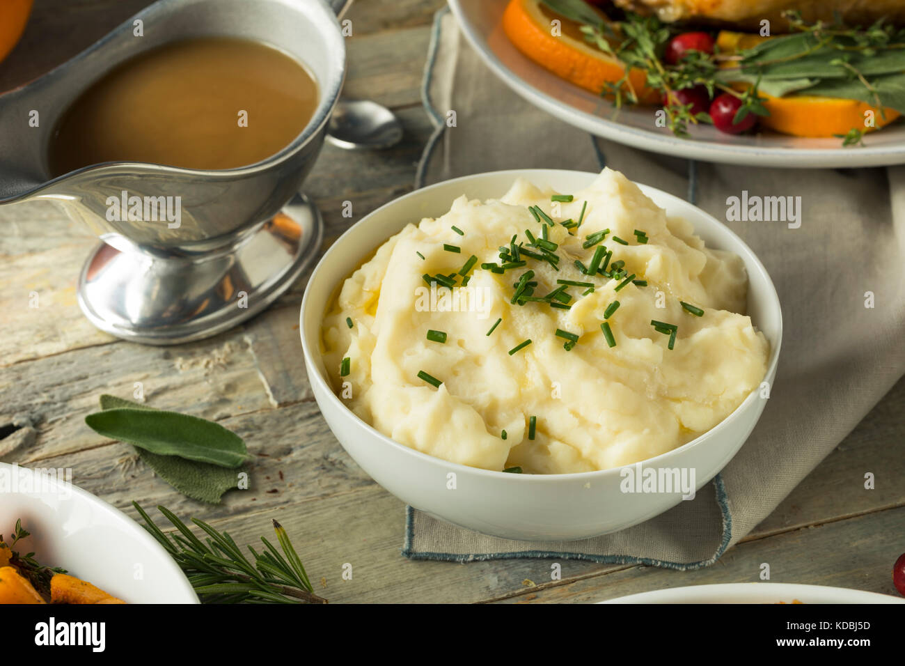 Homemade Creamy Whipped Mashed Potatoes with Chives Stock Photo - Alamy