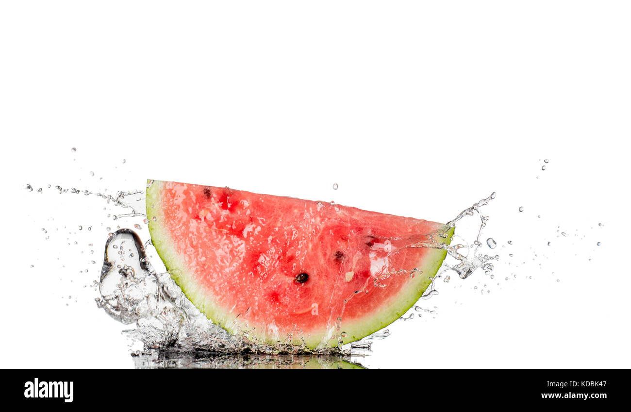 watermelon and water splash isolated on white Stock Photo - Alamy