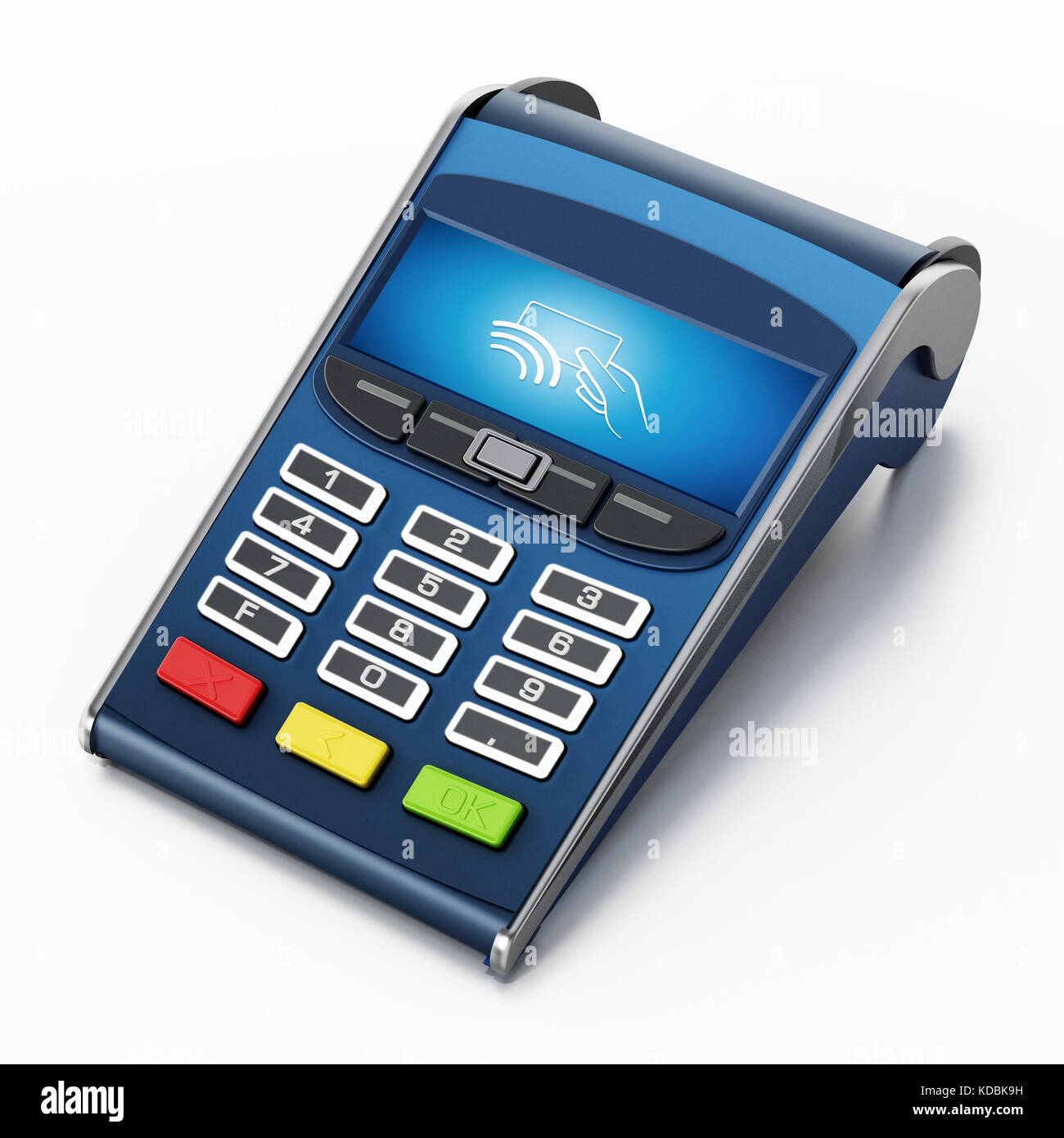 POS terminal with remote wireless symbol on the screen. 3D illustration ...