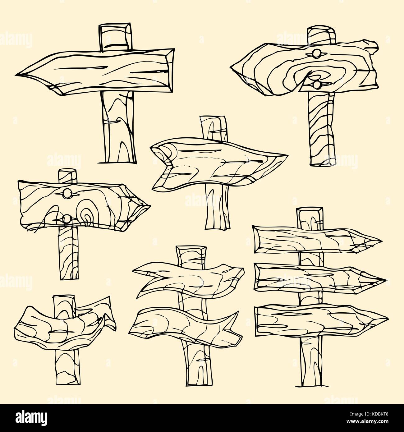 Vector Single Sketch Signpost. Isolated on yellow Stock Vector Image ...