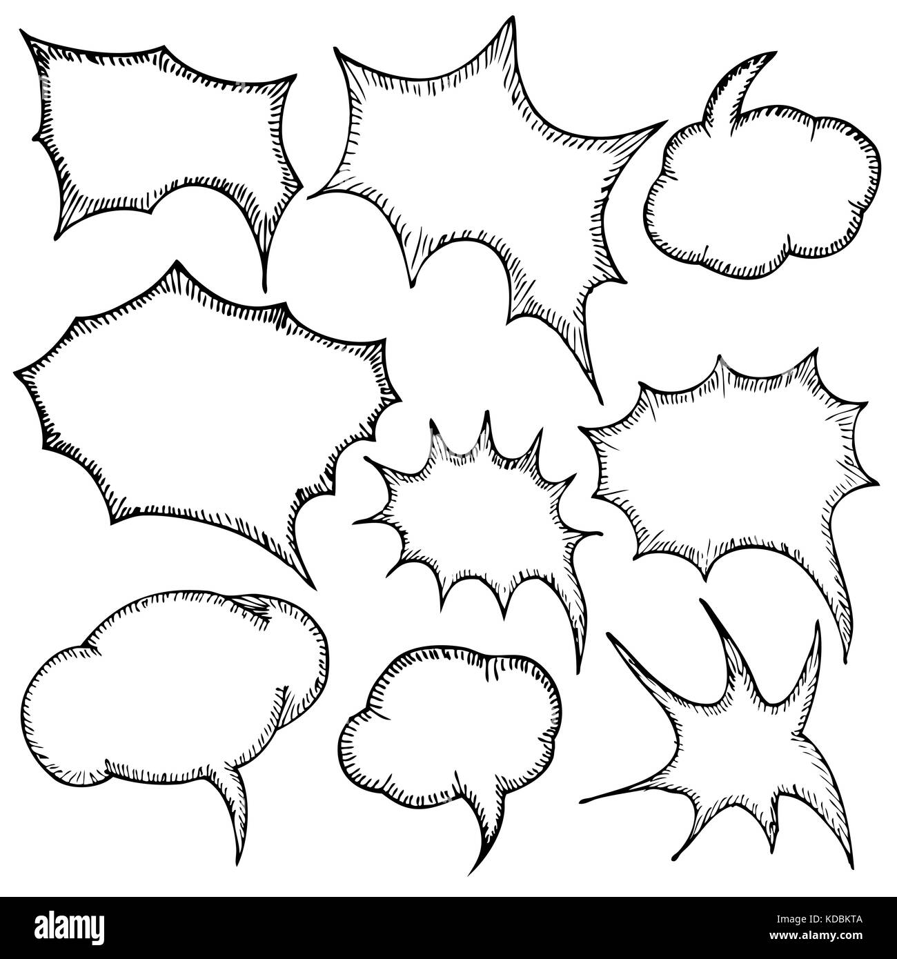 Set of Color Flat Comics Bubbles. Isolated on white. Vector sketch ...