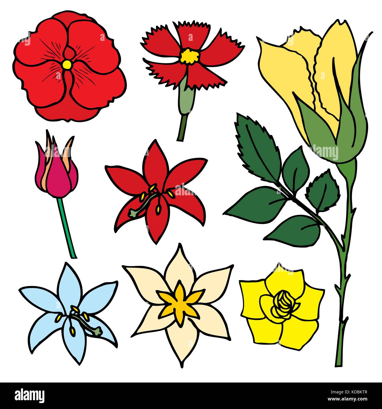 Blooming rose flowers doodle Cut Out Stock Images & Pictures - Alamy