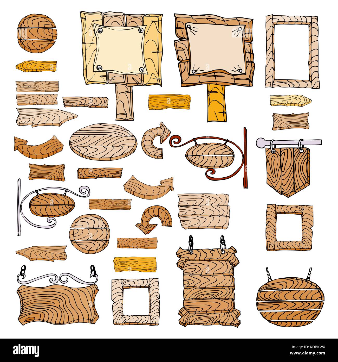 Set of wooden signposts. Hand-drawn Doodle. Vector illustration Stock ...