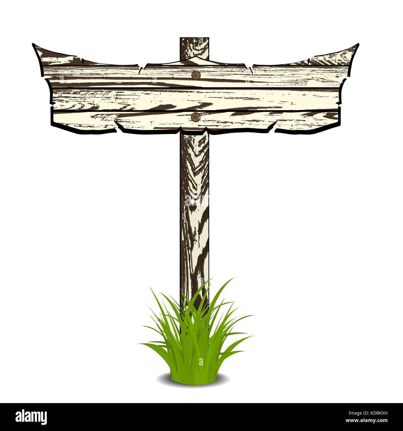 Wooden sign on grass. Vector illustration. Isolated on white Stock ...