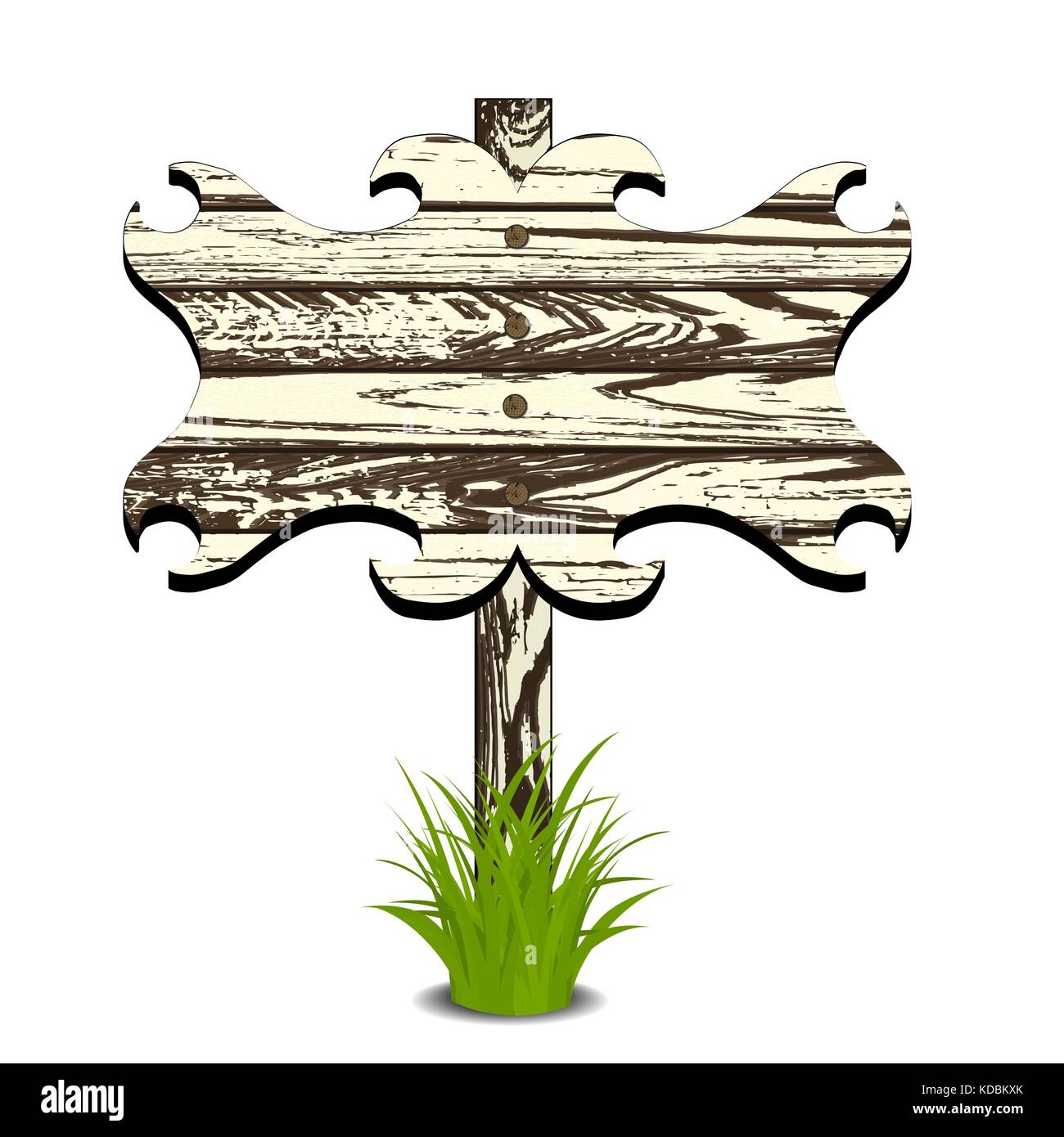 Wooden sign on grass. Vector illustration. Isolated on white Stock ...