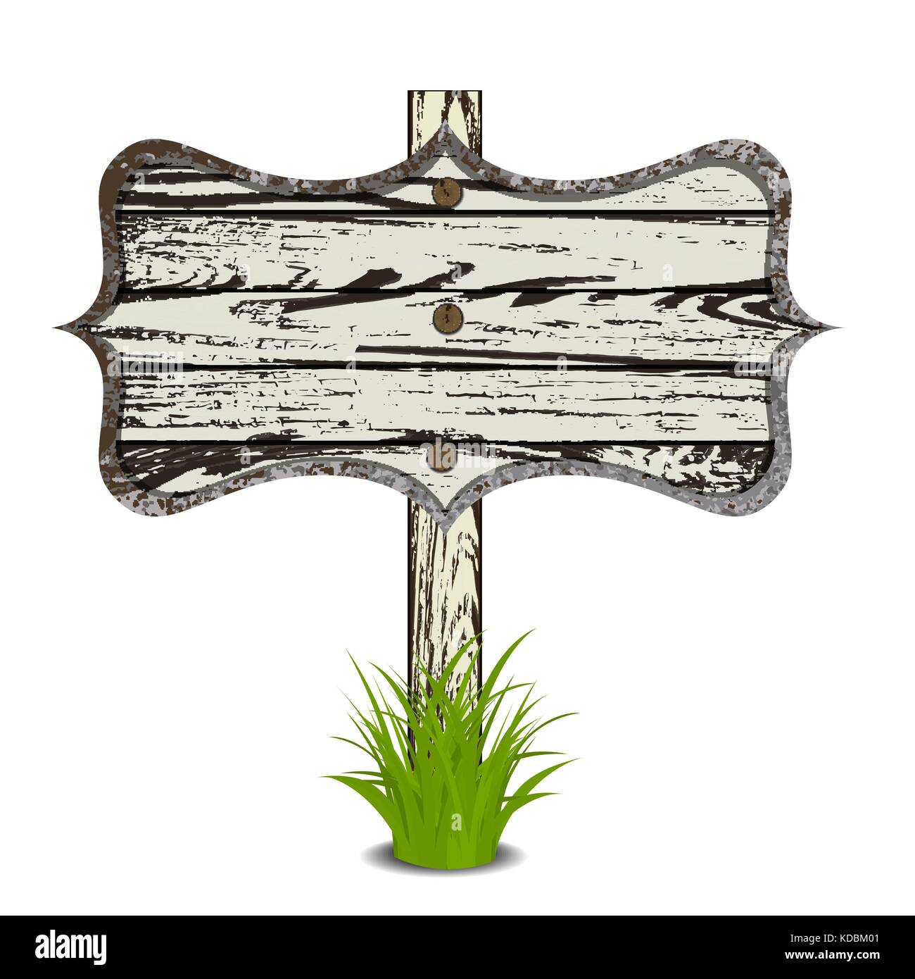 Wooden sign on grass. Vector illustration. Isolated on white Stock ...