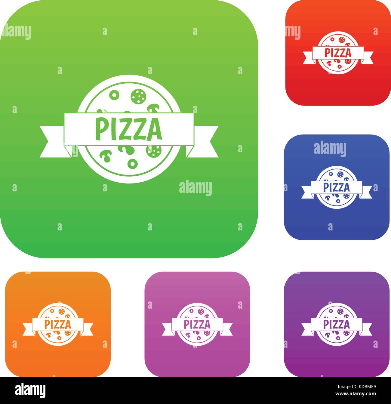 Pizza label with ribbon set color collection Stock Vector Image & Art ...