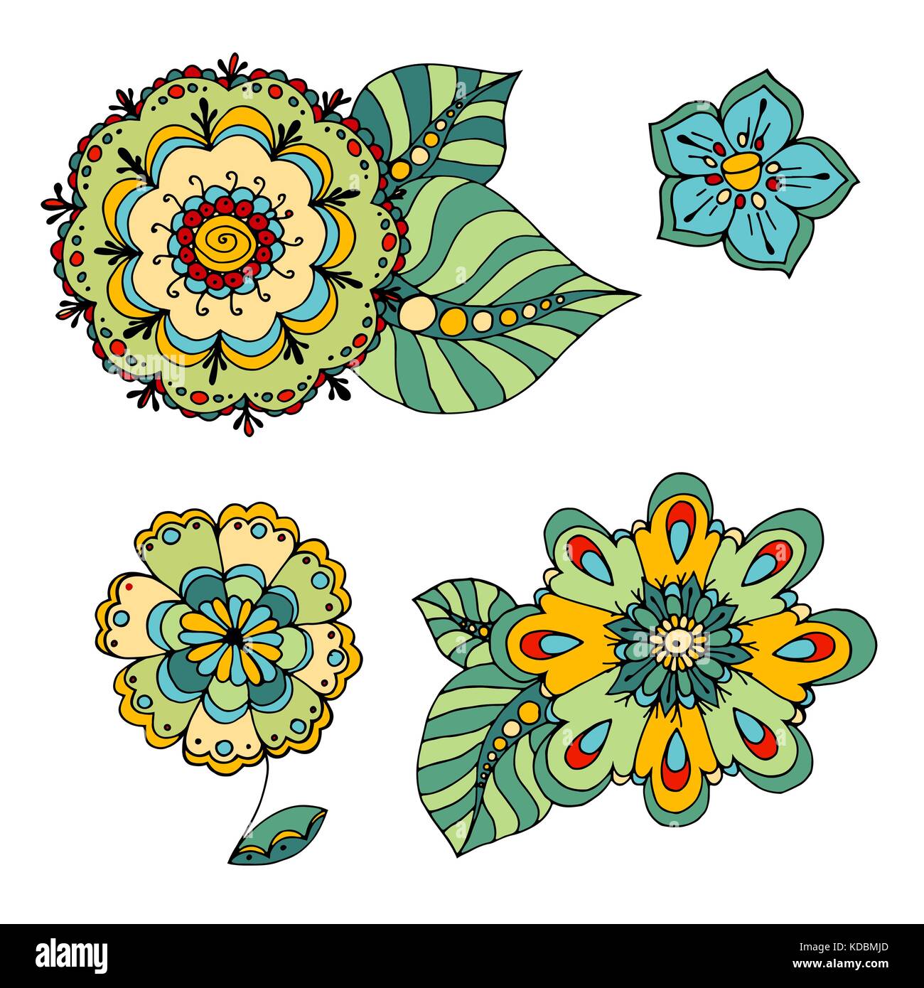 set of sketchy colored doodle flowers. Vector illustration Stock Vector ...