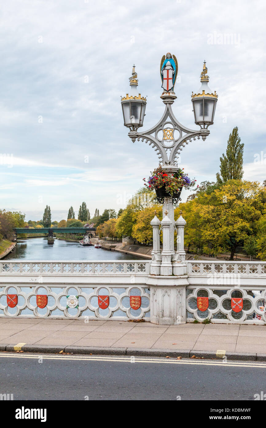 Old twin Lamp Lights on a single lamp post on the Bridge with white ...