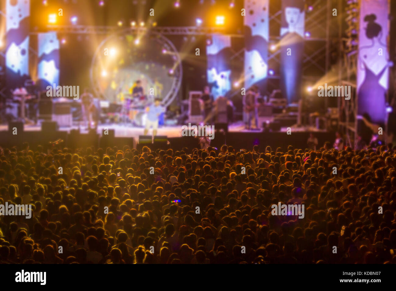 Defocused of free night live concert with noise due high ISO Stock ...