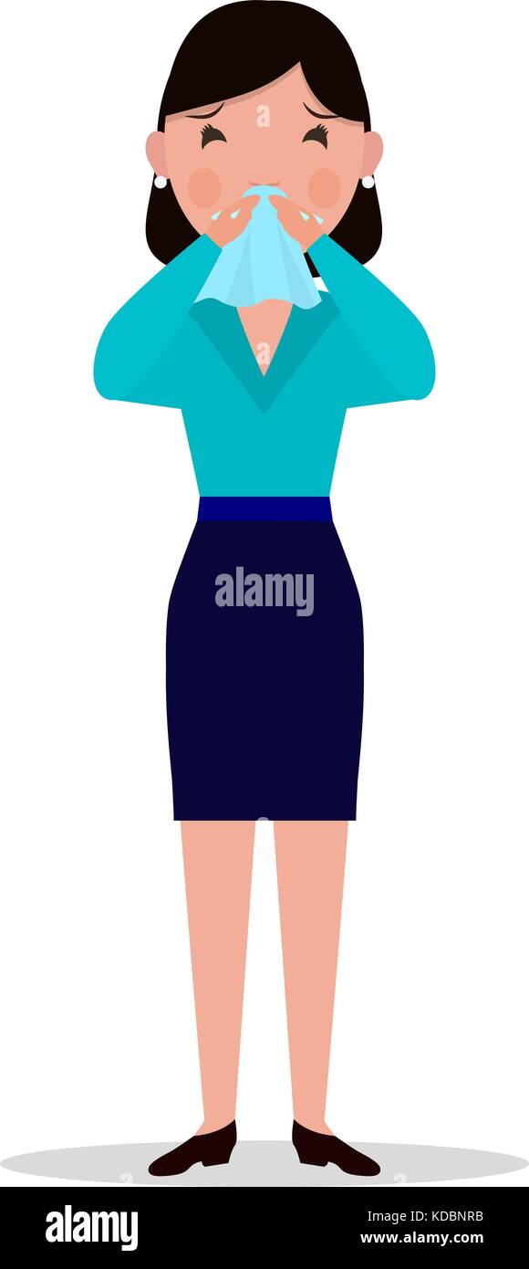 Vector cartoon woman caught cold, sneeze, ill flu Stock Vector Image ...
