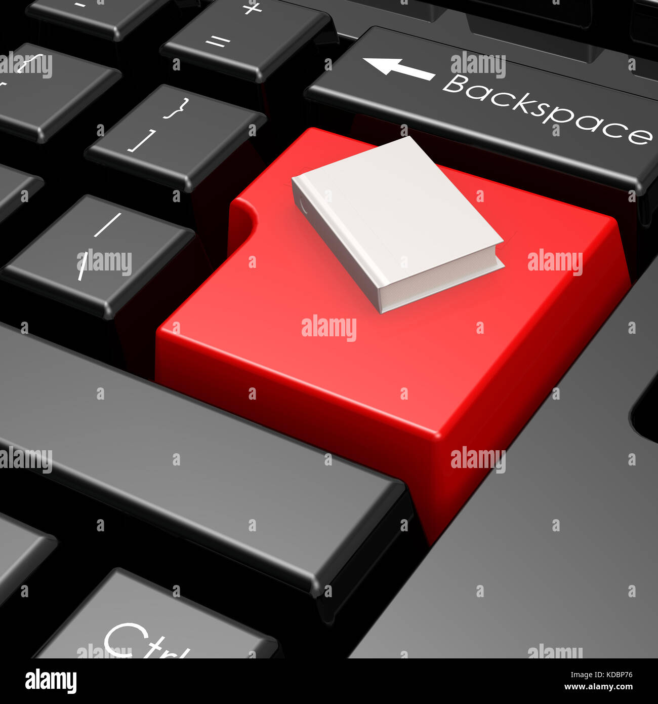White book on red button of computer keyboard, 3D rendering Stock Photo ...