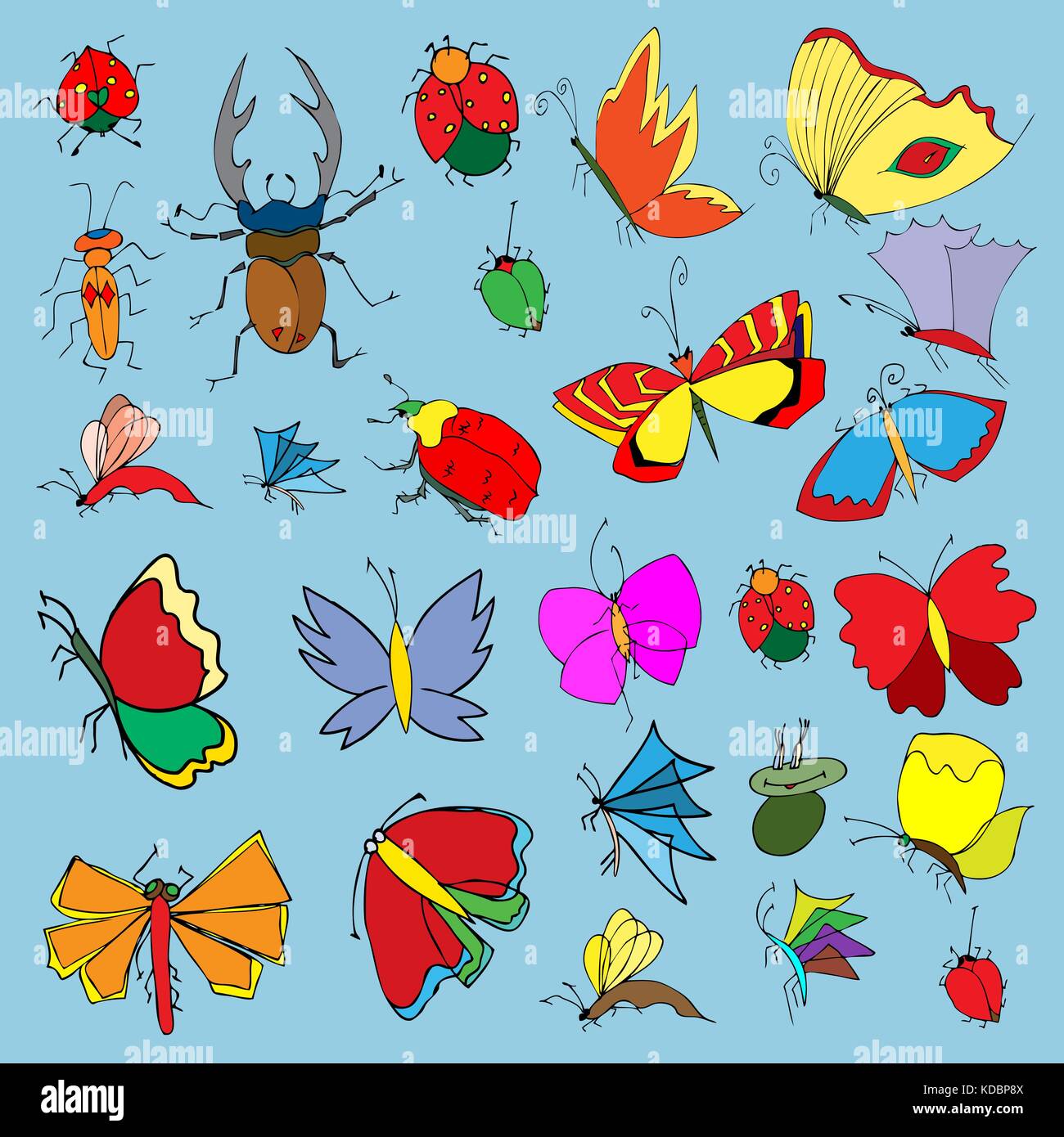 Set of butterflies and bugs Insects. Vector illustration Stock Vector ...