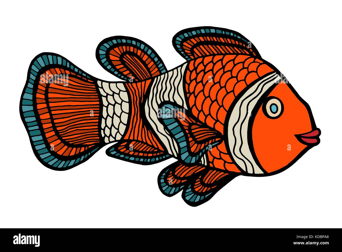 Clownfish. Vector illustration. Isolated on white. Hand Drawn doodle ...