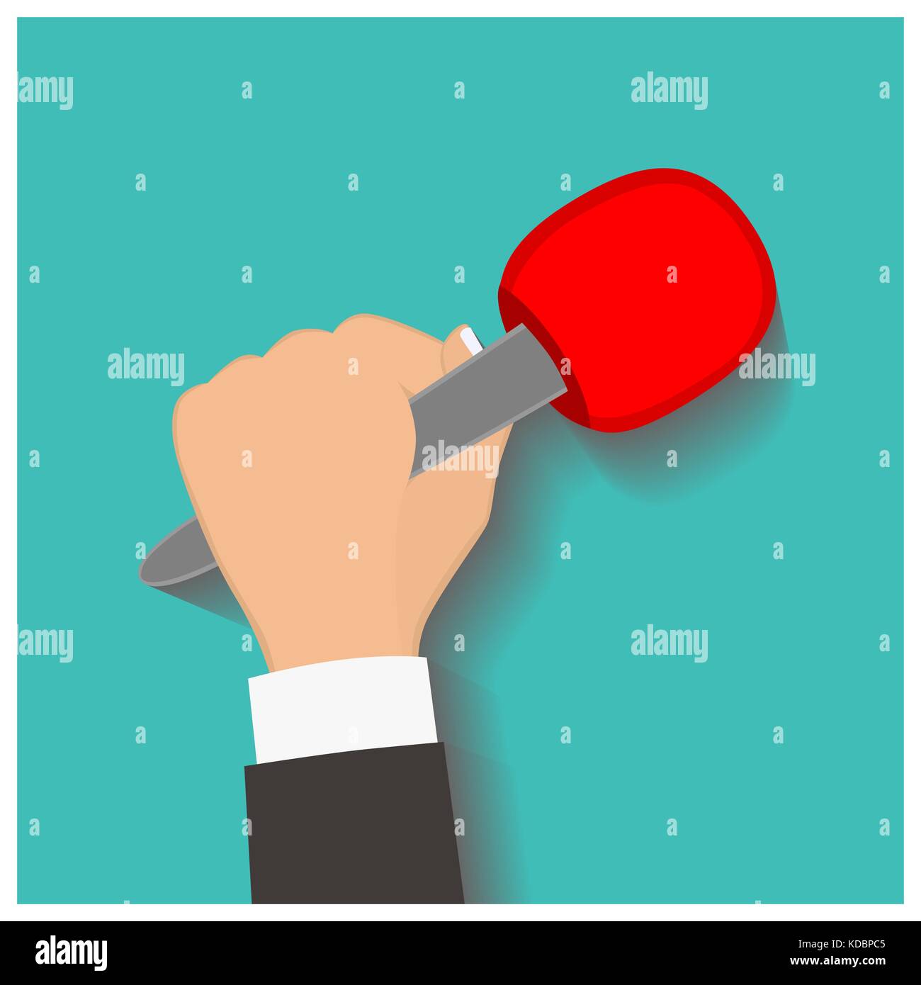 Hand holding a microphone, press conference, vector illustration of a ...