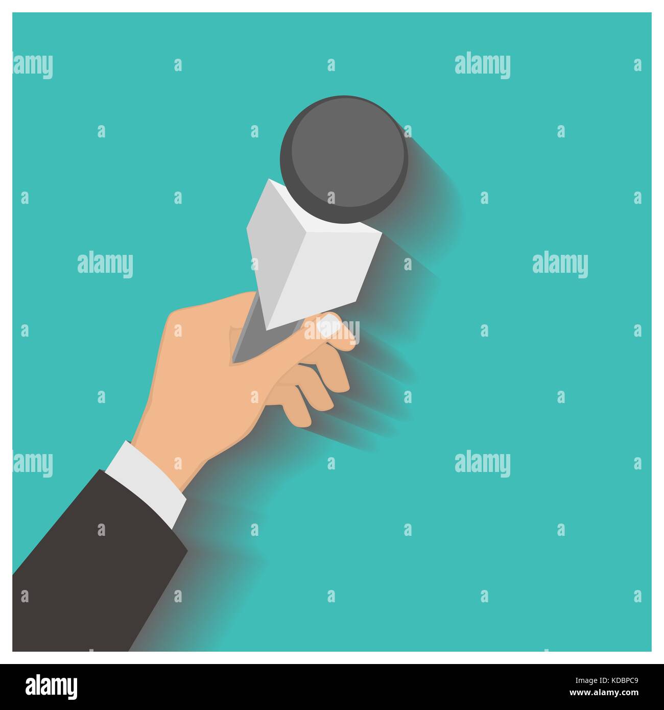 Hand holding a microphone, press conference, vector illustration of a ...