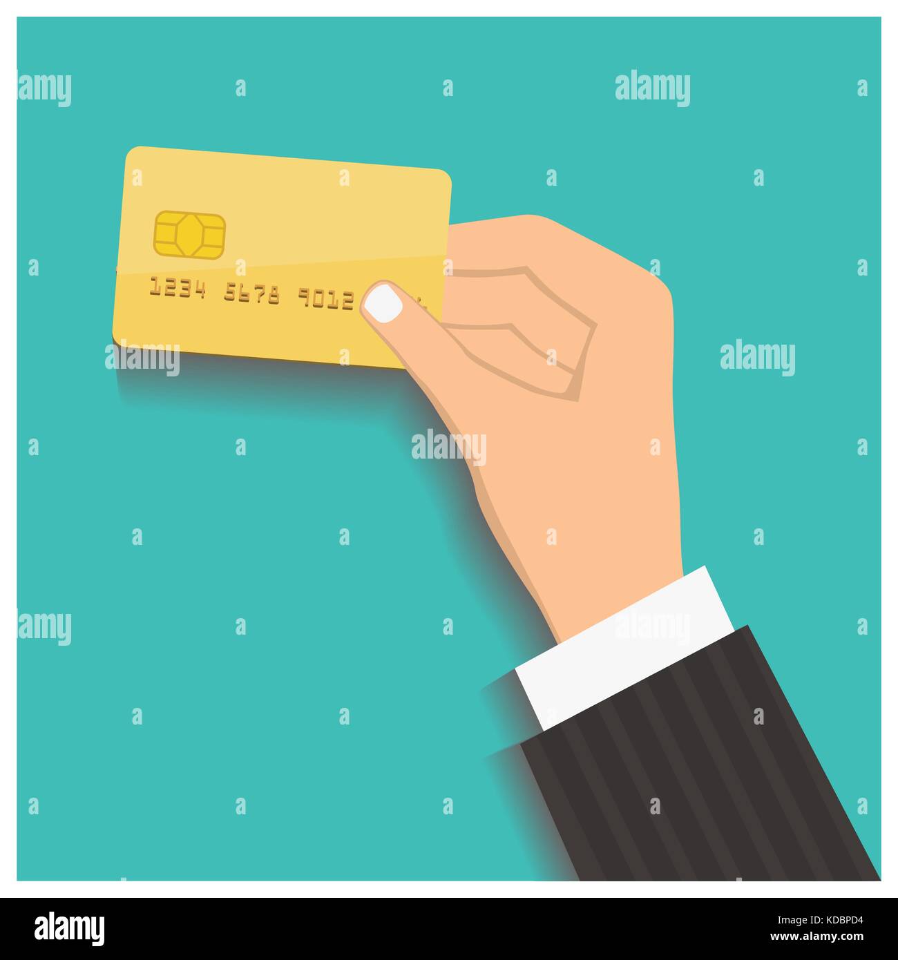 Flat design style illustration. Hand hold credit card to pay Stock ...