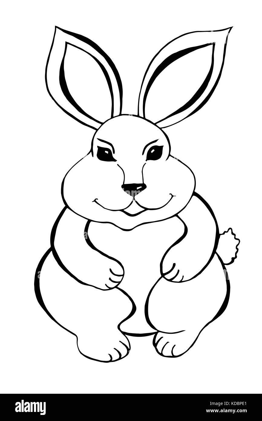 Black and white sketch of a cute rabbit sitting on its back legs ...