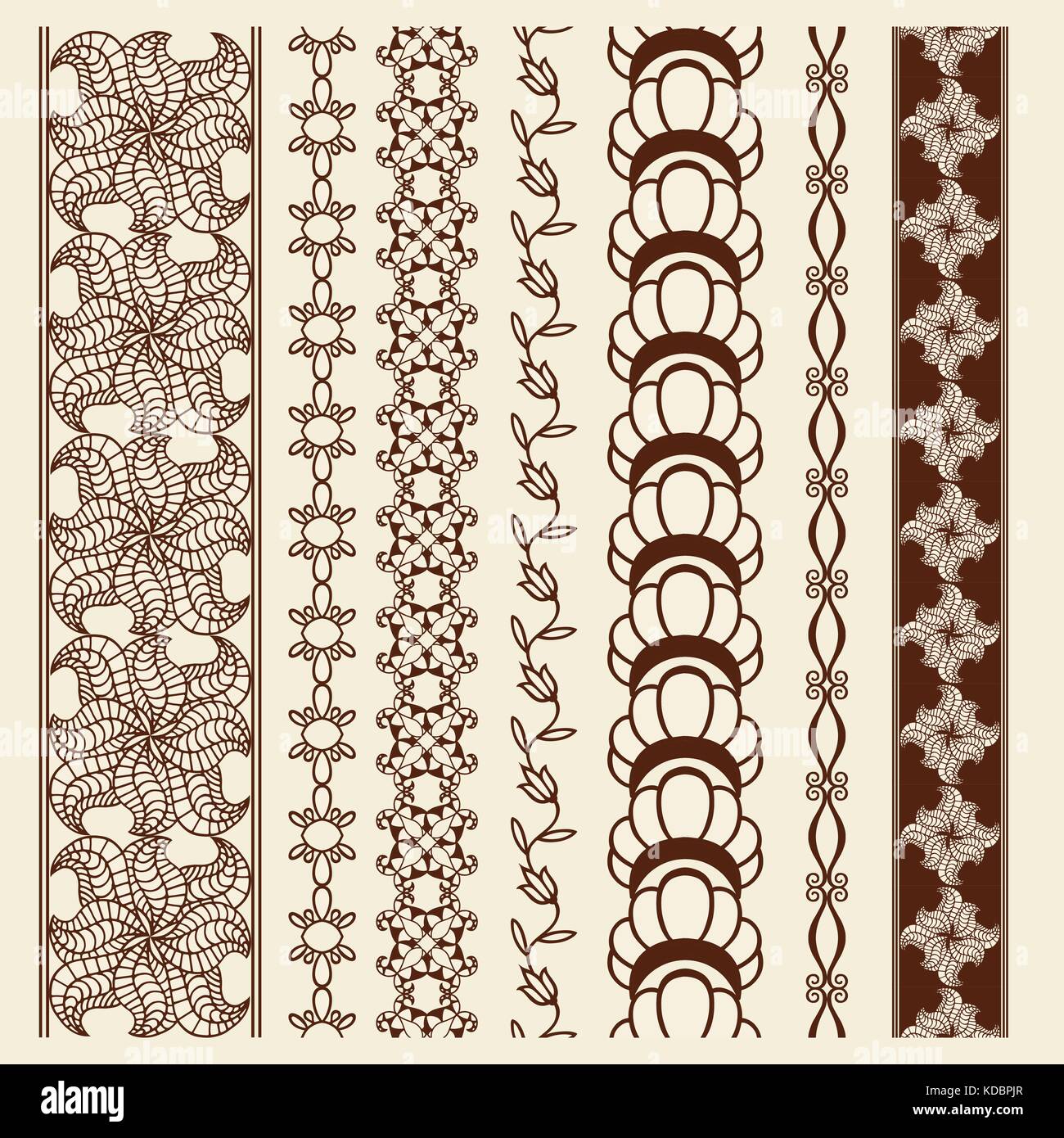 Indian Henna Border decoration elements patterns in brown colors ...