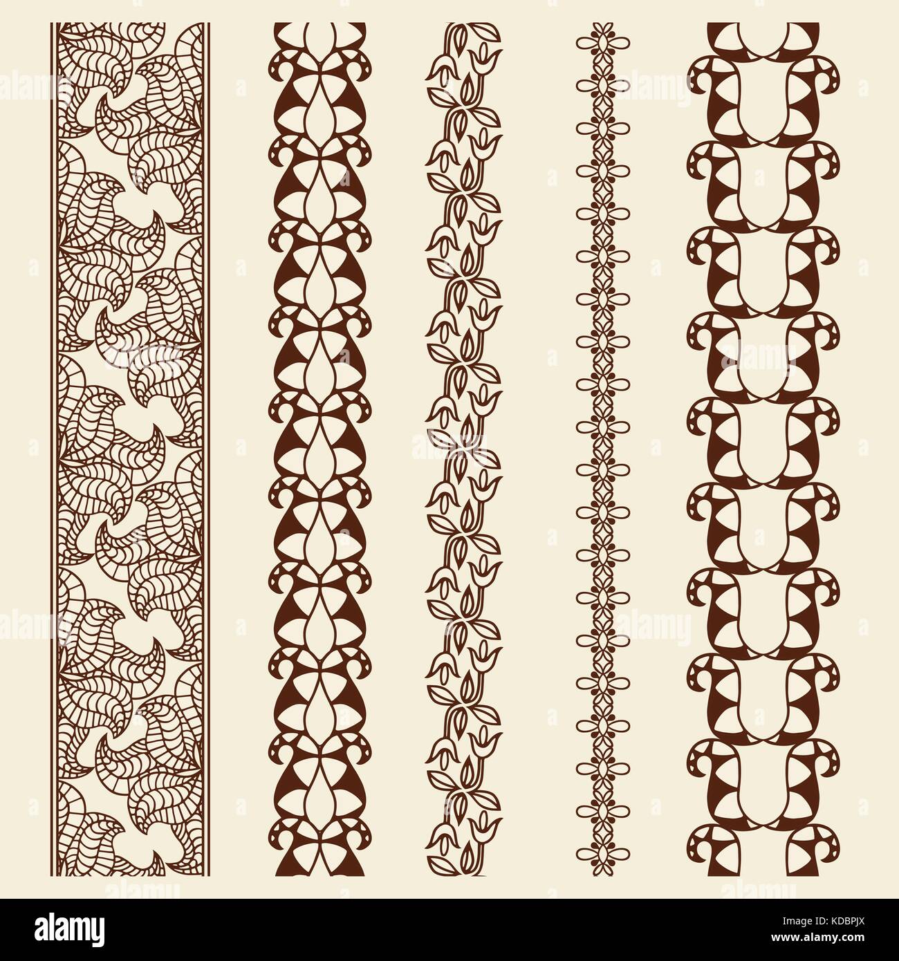 Indian Henna Border decoration elements patterns in brown colors ...