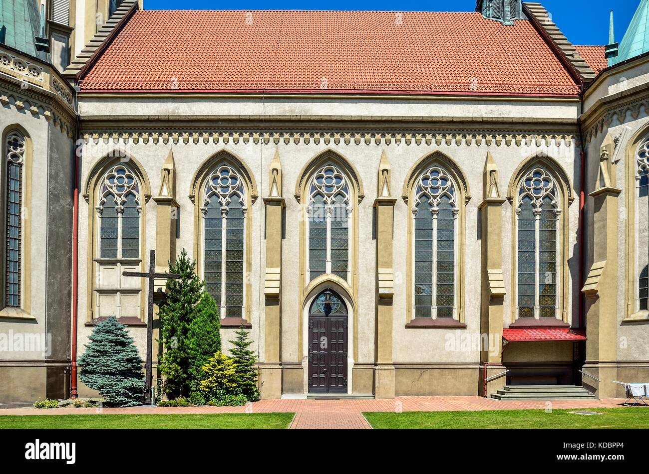 Beautiful architecture of the historic church. Facade of the parish of ...