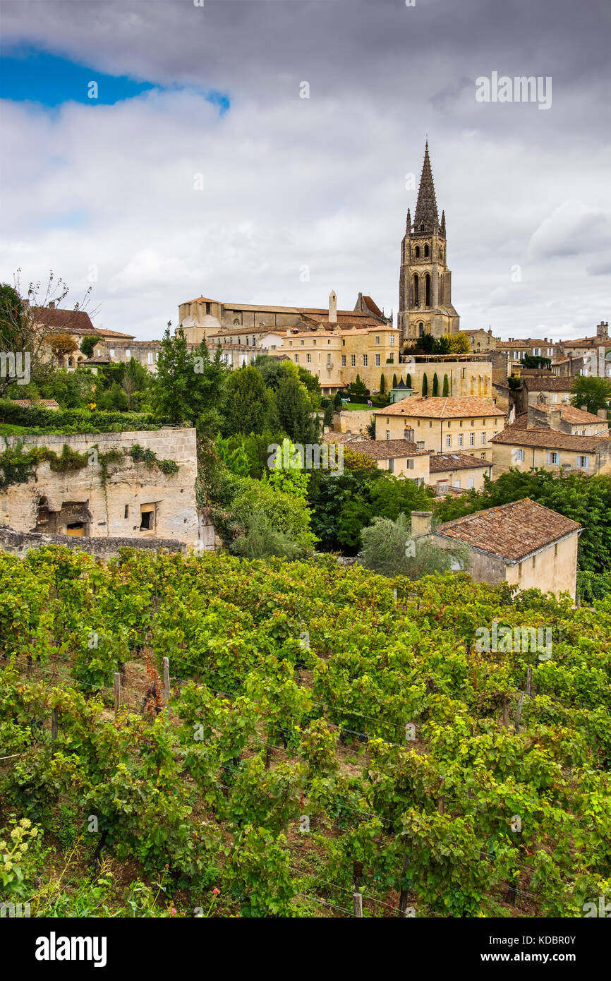 Panoramic view & vineyards, Saint-Emilion Bordeaux wine region ...