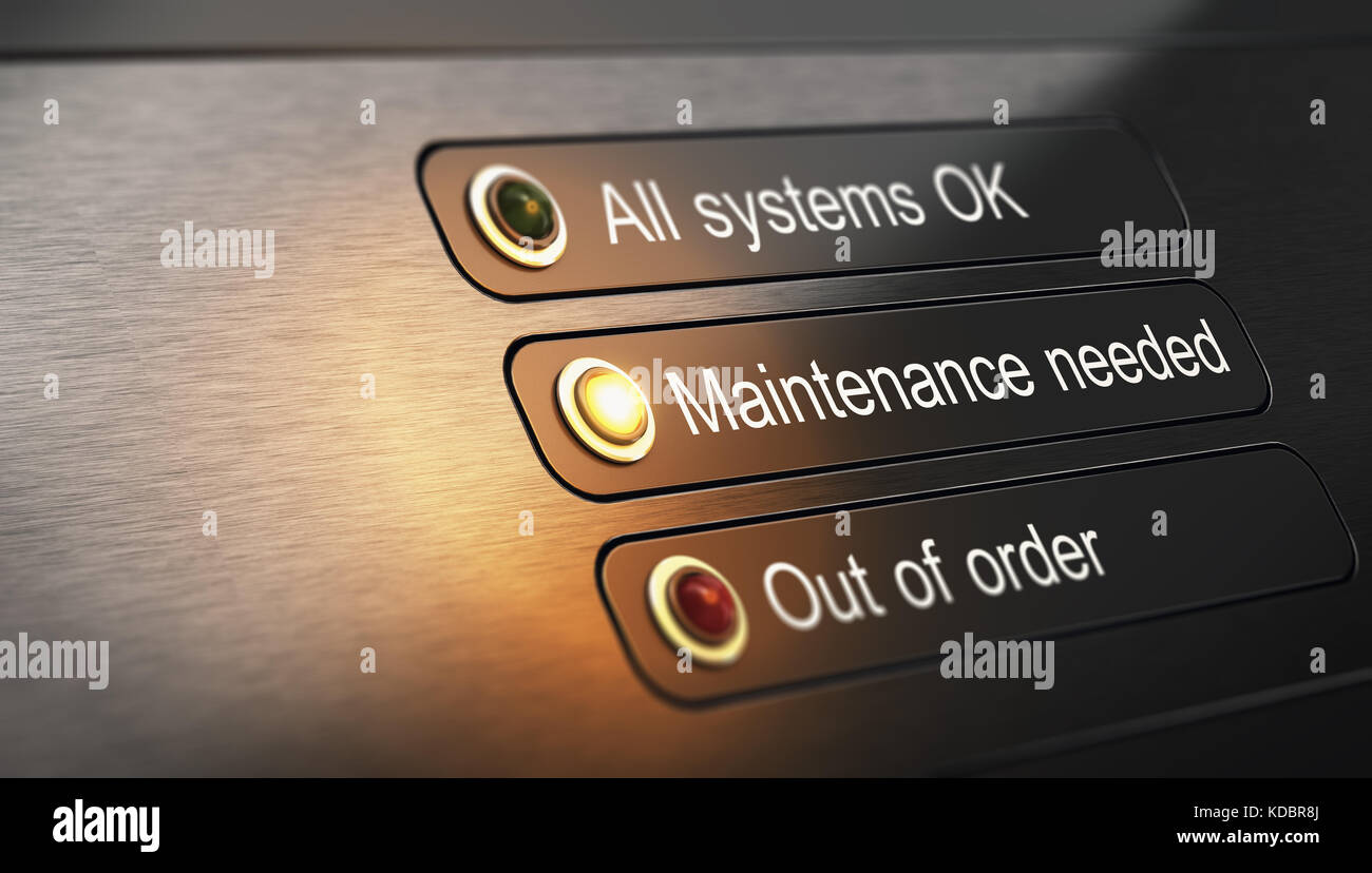 3D illustration of a system dashboard with maintenance warning ...