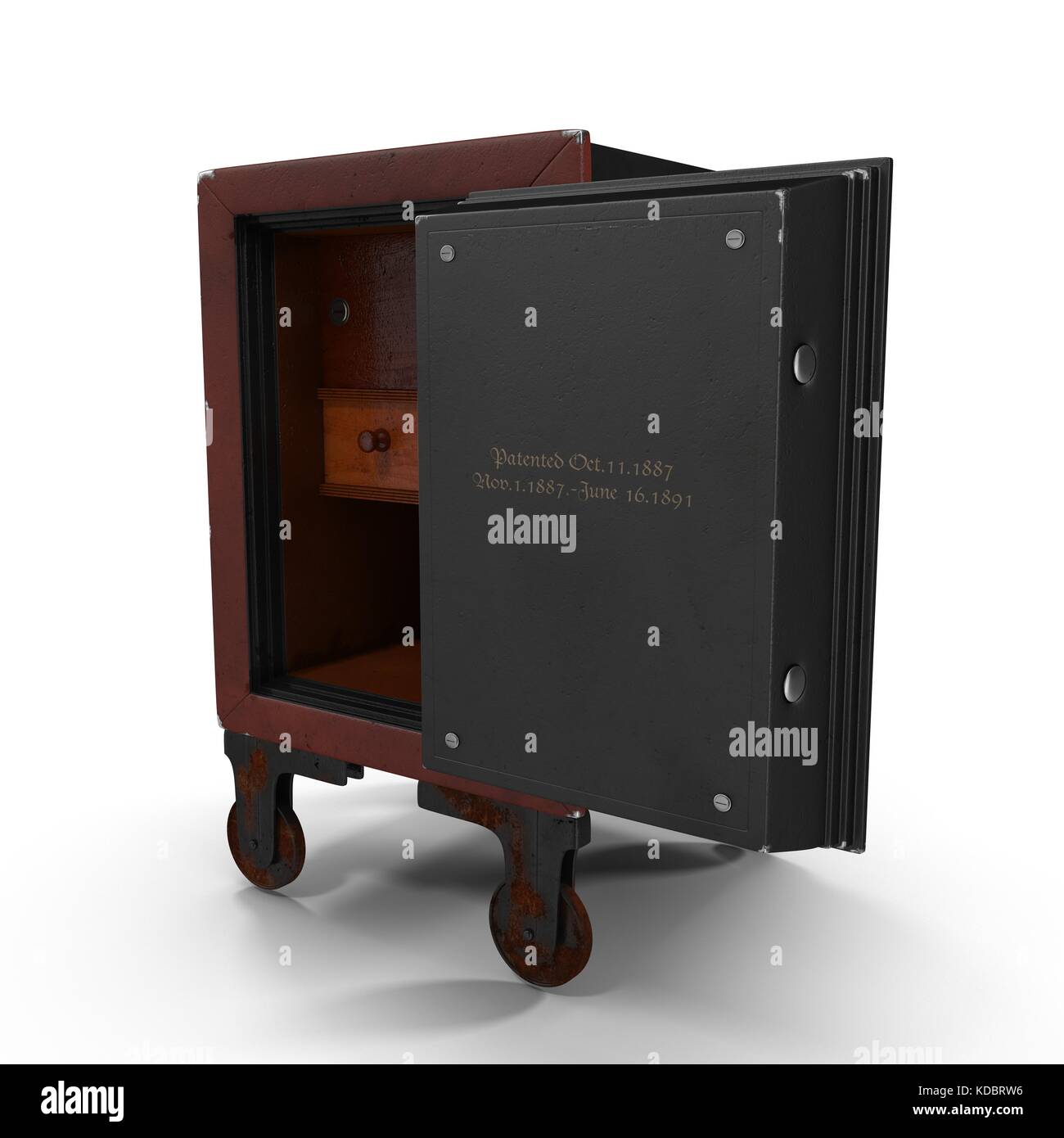 Old Opened Wheled Red Safe on White Stock Photo - Alamy
