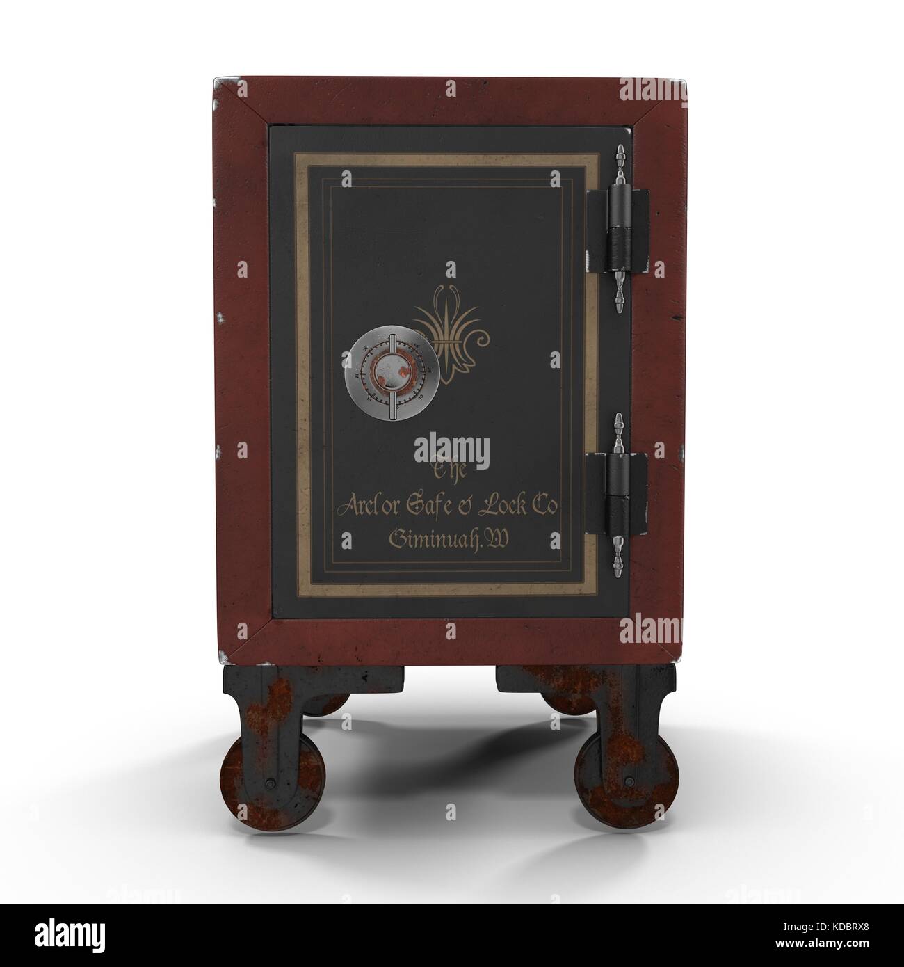 Old Wheled Red Safe on White Background Stock Photo - Alamy