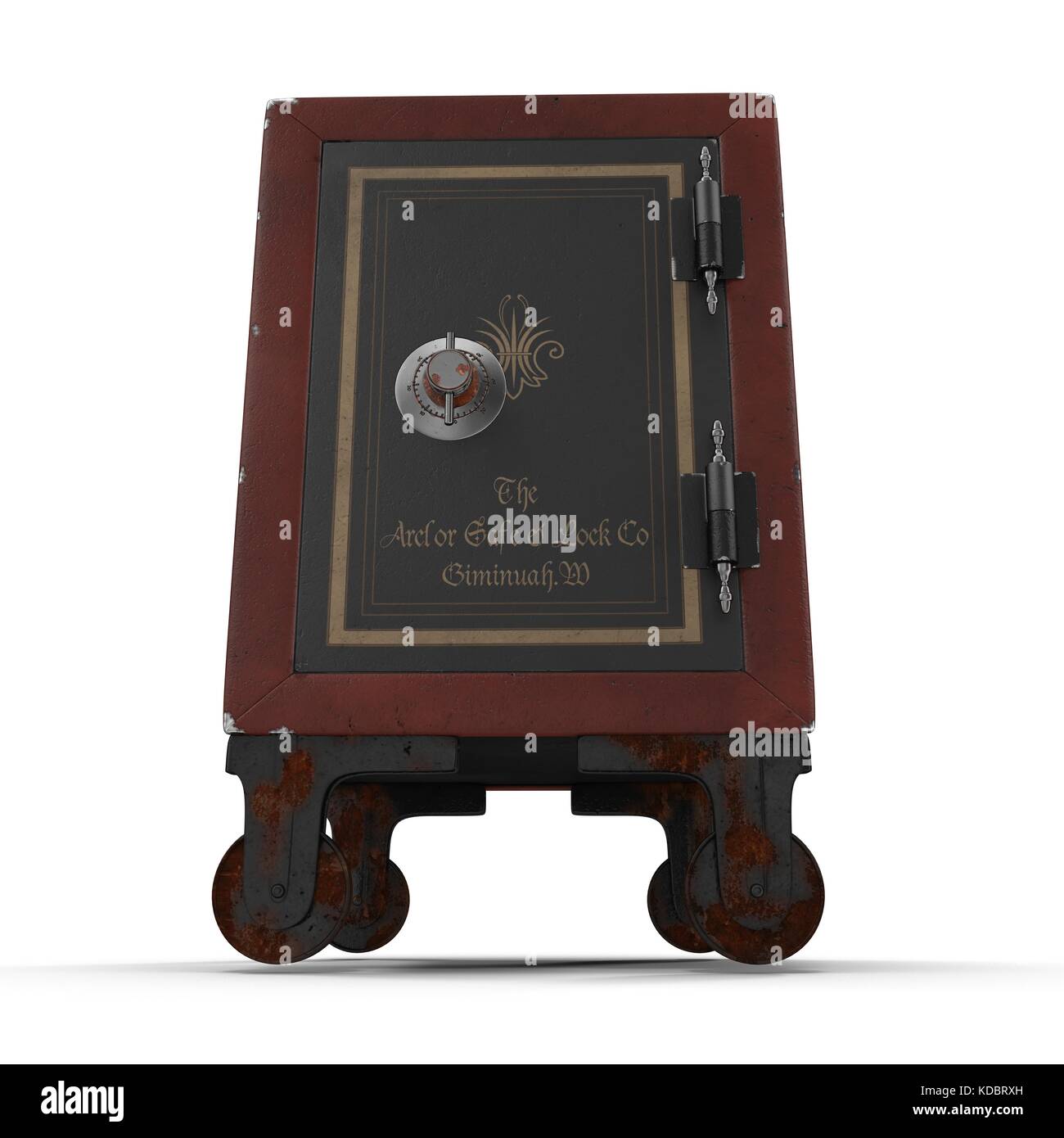 Old Wheled Red Safe on White Background Stock Photo - Alamy