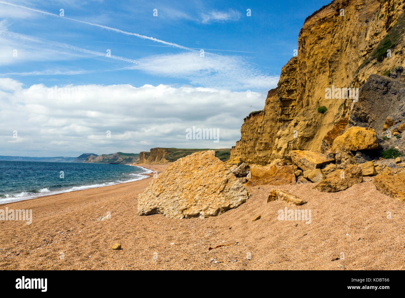 Huge lumps of sandstone have fallen onto the beach below the unstable ...