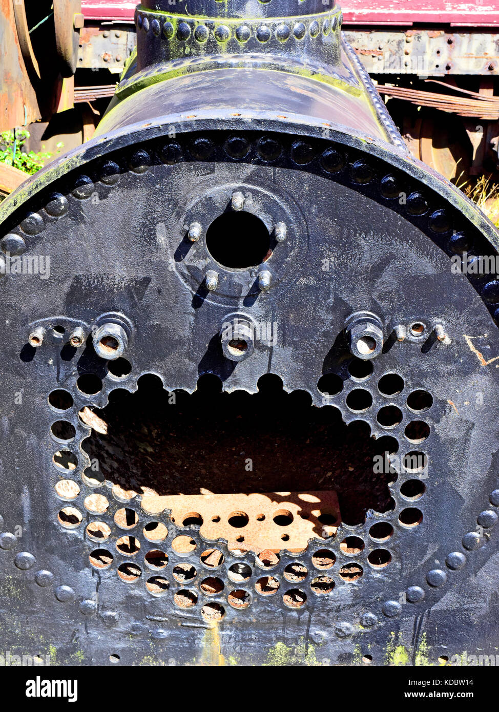 Steam engine railway rusted old boiler face Stock Photo - Alamy