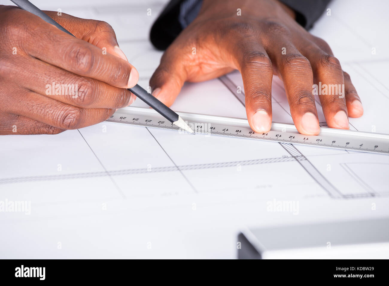 Close-up Of Happy Architect With Blueprint In The Office Stock Photo ...