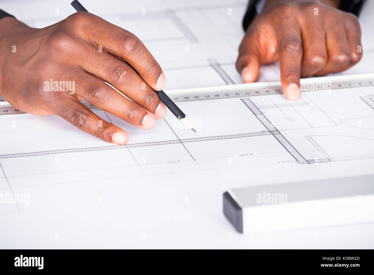Close-up Of Happy Architect With Blueprint In The Office Stock Photo ...