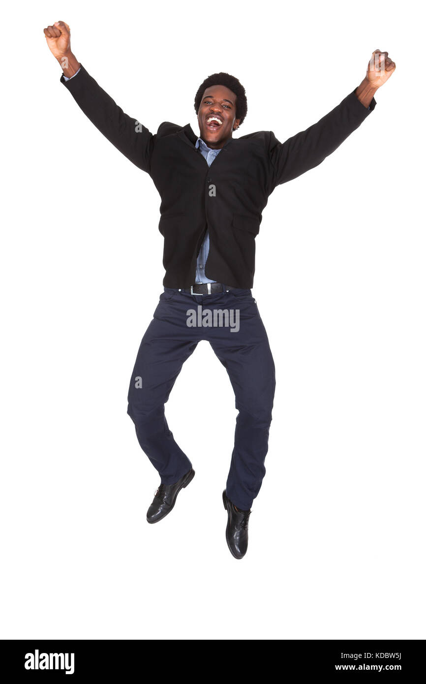 Portrait Of Happy Young Excited Businessman Over White Background Stock ...