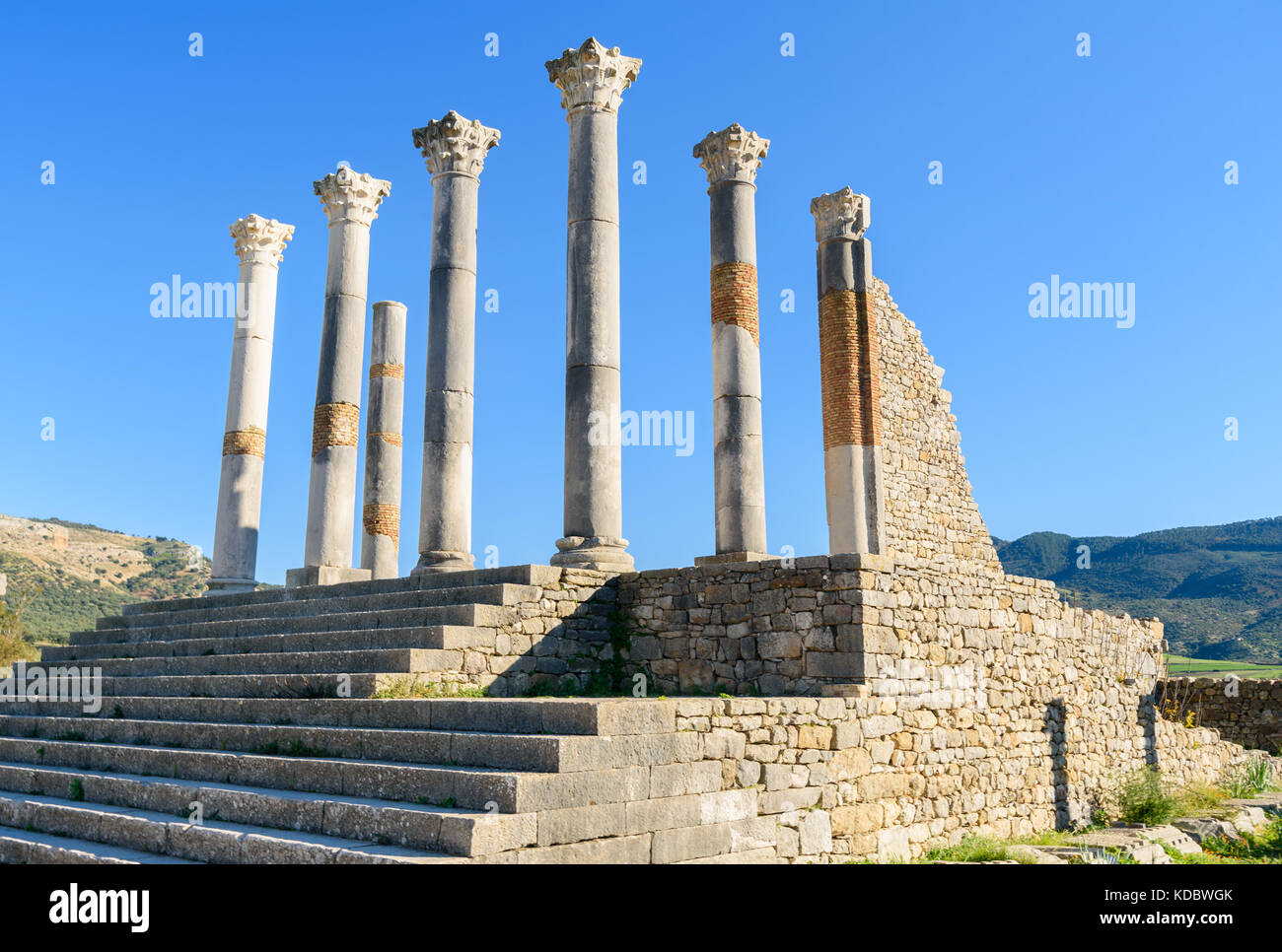 Capitoline Temple in Roman ruins, ancient Roman city of Volubilis ...