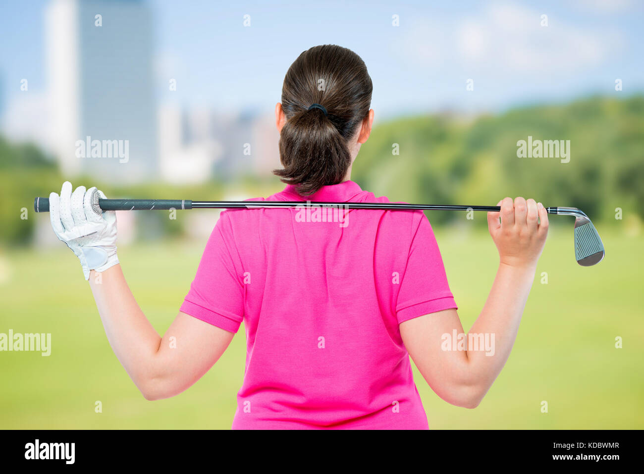 back is athletes with equipment for playing golf on a background of ...