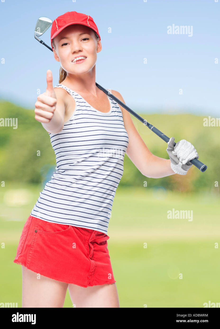 Golfer happy in success, happy portrait on a background of golf courses ...