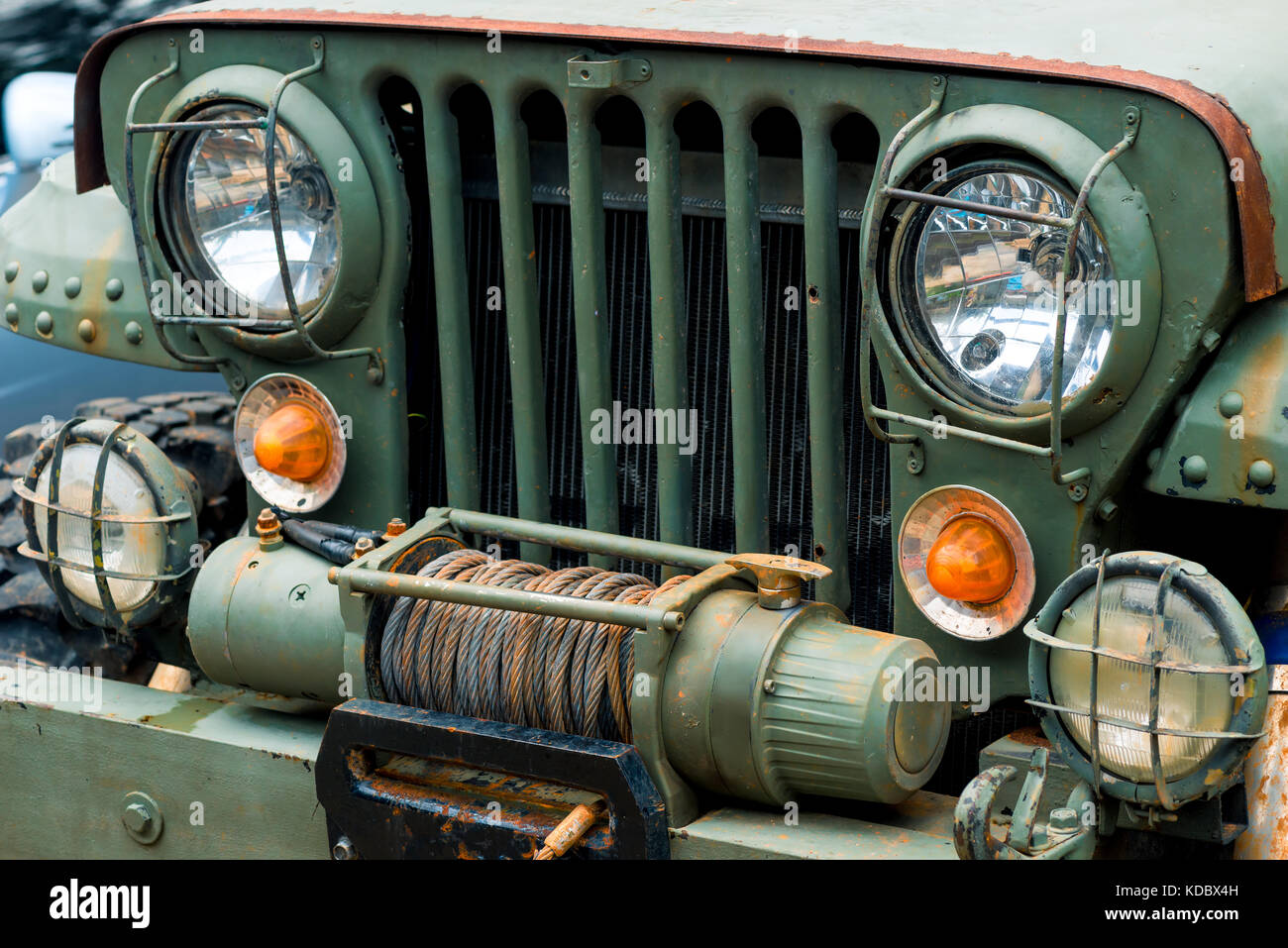 close-up of a headlight of an old military car Stock Photo - Alamy