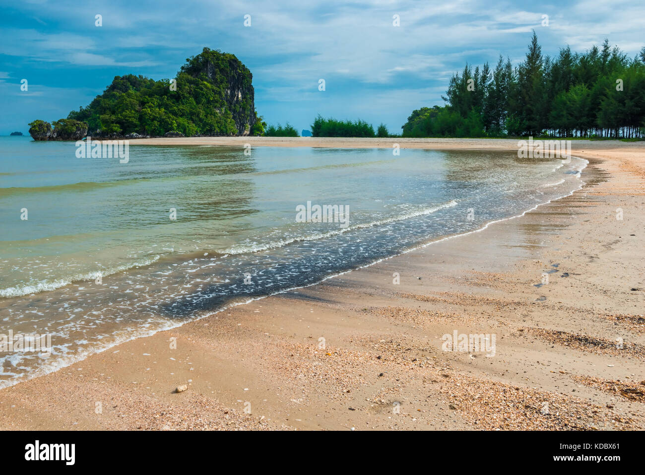 beautiful cliffs covered with trees on the sandy shore of the Andaman ...