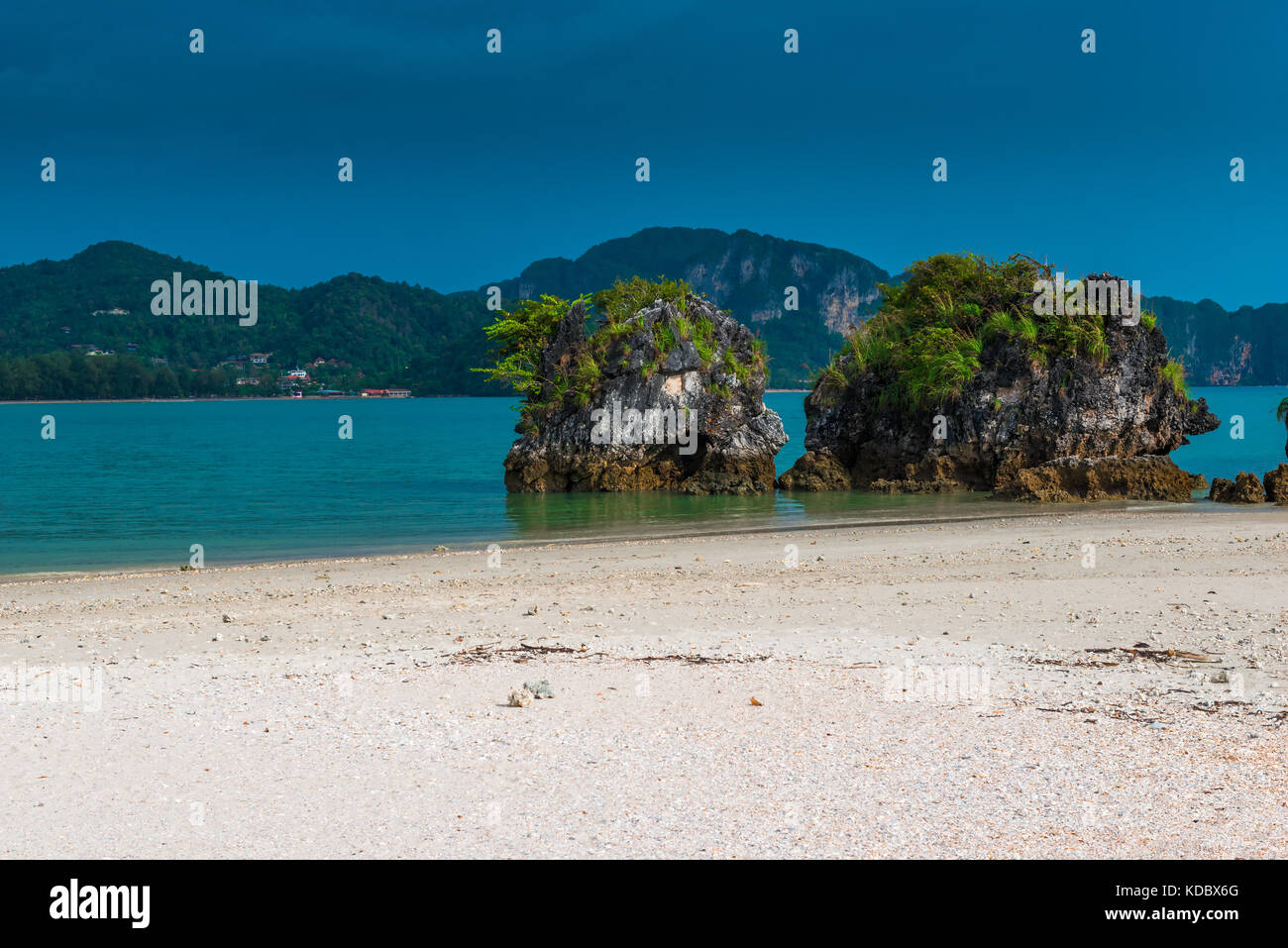 a terrible blue sky with a heavy rain over seawater in Thailand Stock ...