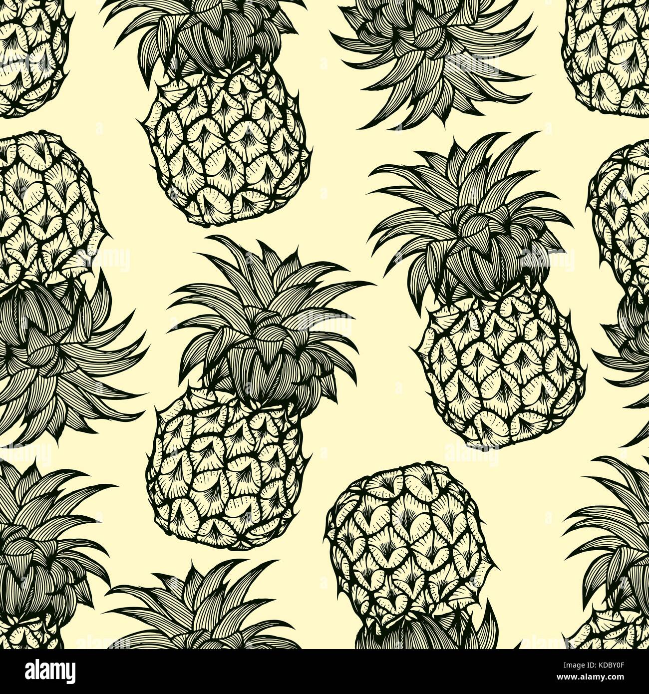 Vector pineapples hand drawn sketch. Vector seamless pattern. Vintage ...
