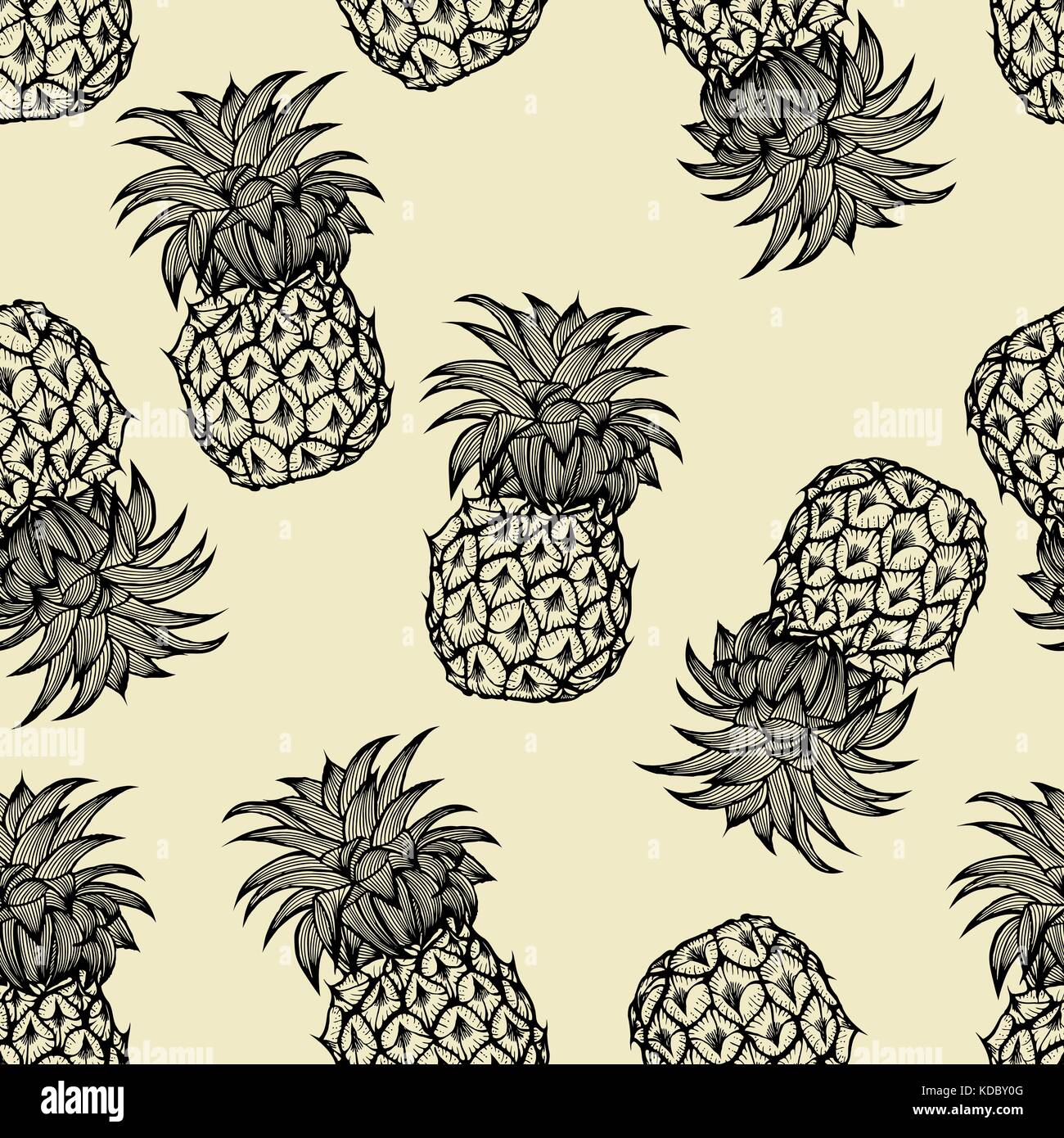 Vector pineapples hand drawn sketch. Vector seamless pattern. Vintage style Stock Vector Image ...