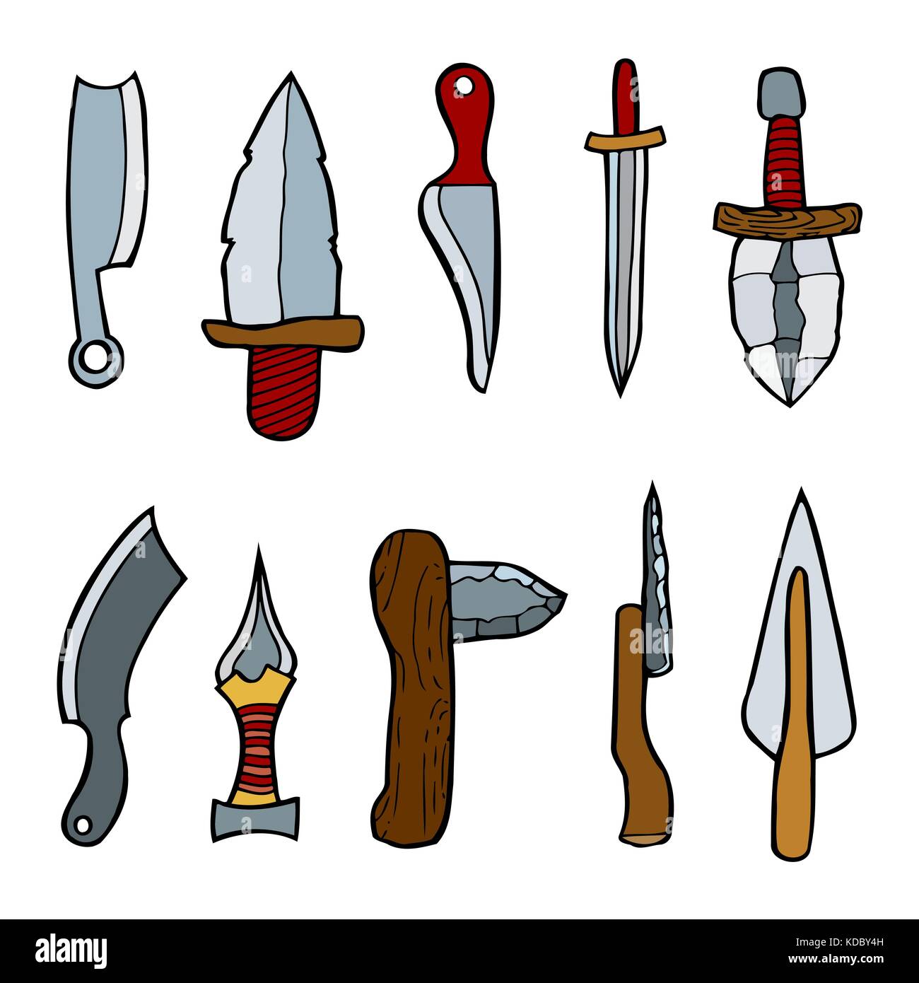 Vector set of weapons weapons. Colored Hand drawn illustration ...