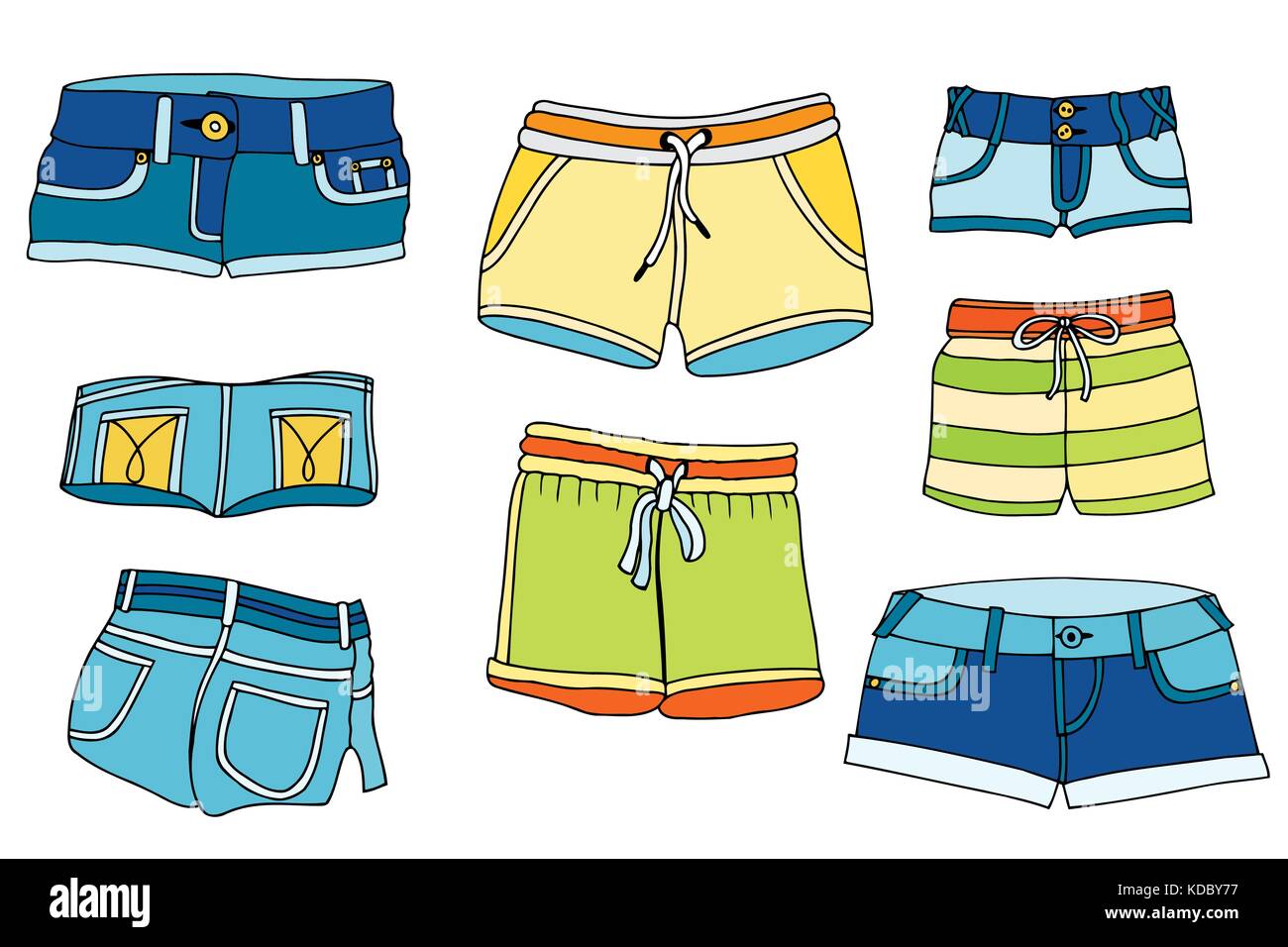 Hand drawn vector Lady fashion accessories on a white background. blue ...