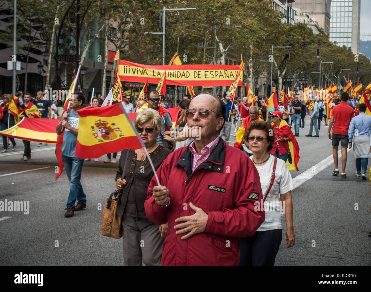 Tens of Thousand of ''Unite Spain'' demonstrators waving Spanish flags ...