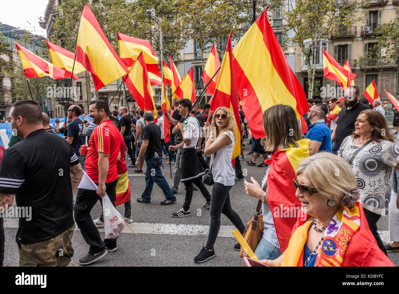 Tens of Thousand of ''Unite Spain'' demonstrators waving Spanish flags ...