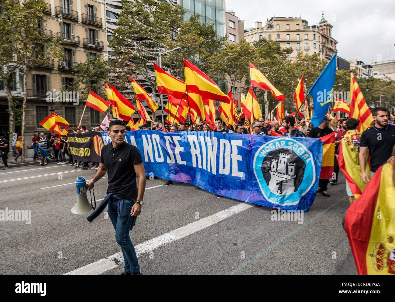 Tens of Thousand of ''Unite Spain'' demonstrators waving Spanish flags ...
