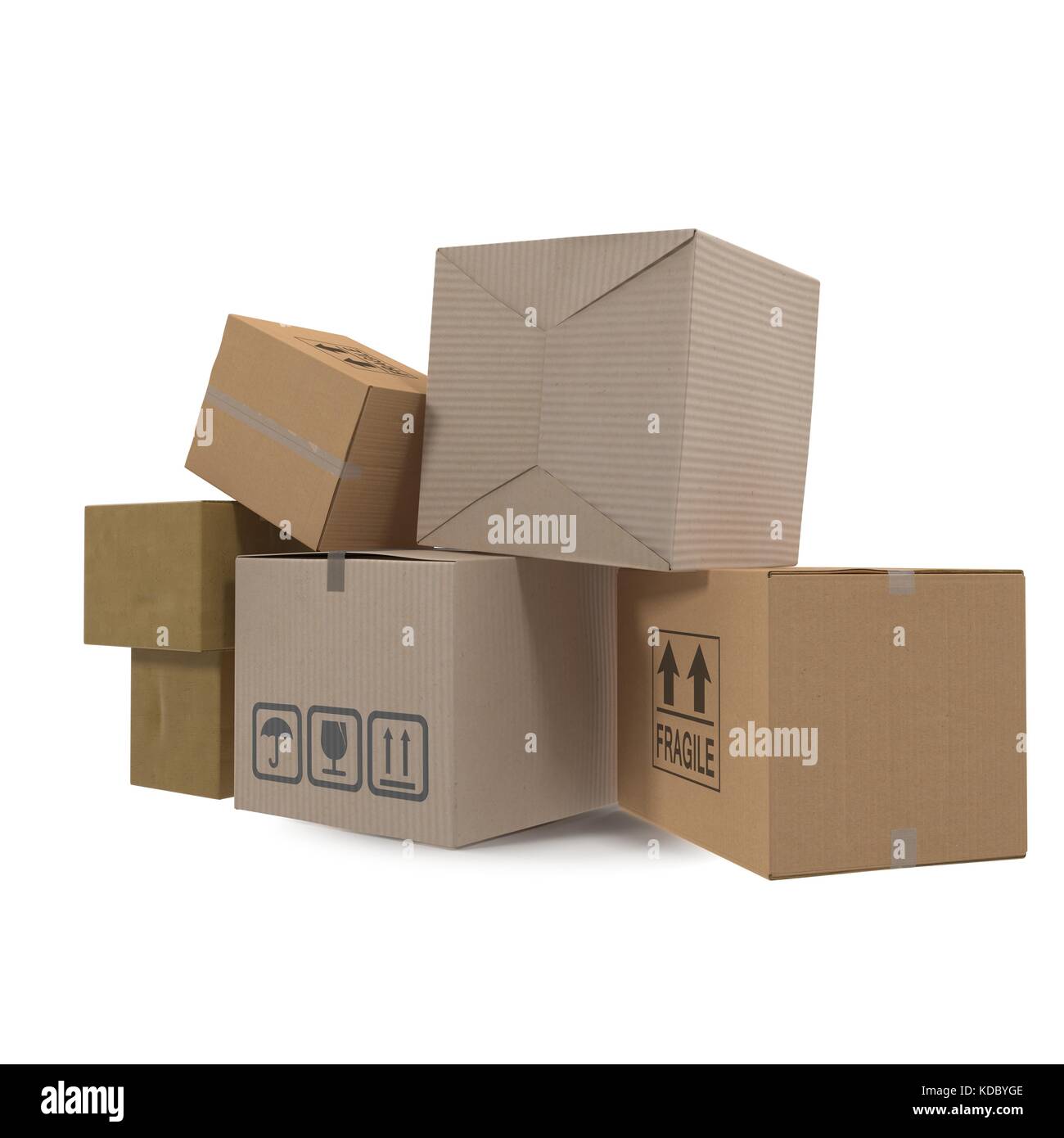 Stacks of cardboard boxes isolated on white Stock Photo - Alamy