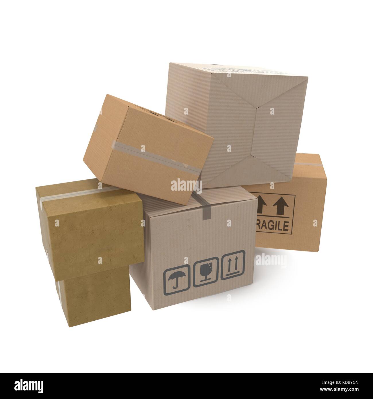 Stacks of cardboard boxes isolated on white Stock Photo - Alamy